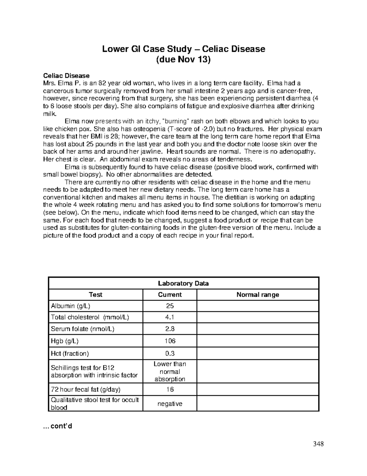93 GI Case Studies F20 - assign - 348 Lower GI Case Study – Celiac ...