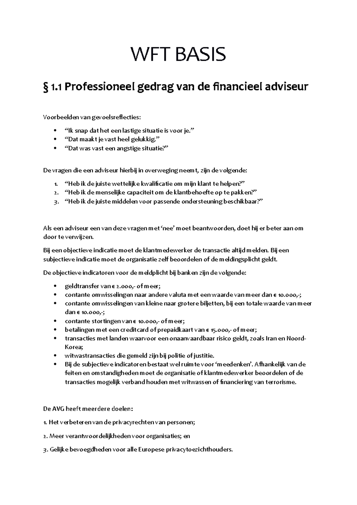 Wft Basis - WFT BASIS § 1 Professioneel gedrag van de financieel ...