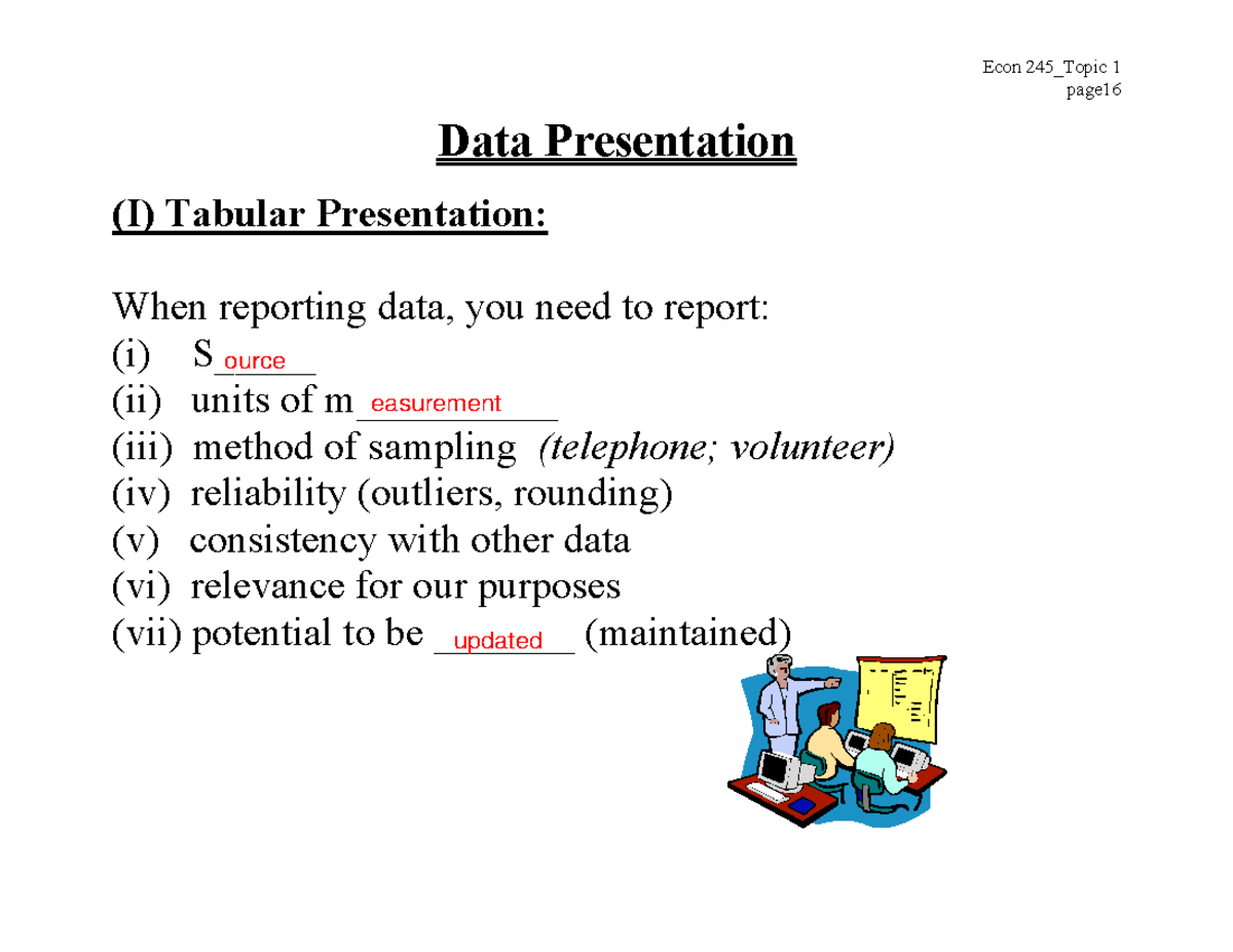 Tp1part2chapter 1 - Lecture notes 1 - page Data Presentation (I ...