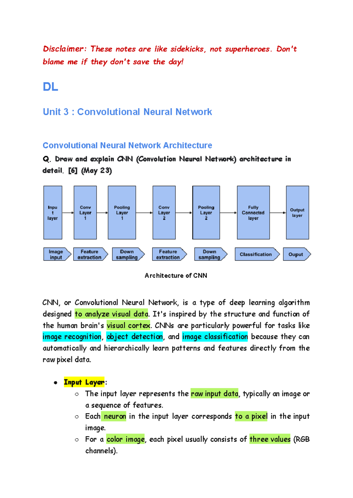 DL endsem - Disclaimer: These notes are like sidekicks, not superheroes ...