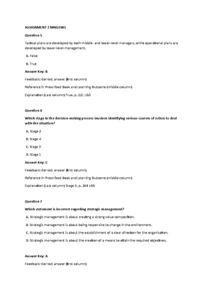 MNG2601 - Assignment 2 Multiple Choice Random Questions - MNG2601 – Assignment 2 Feedback Part 2 ...