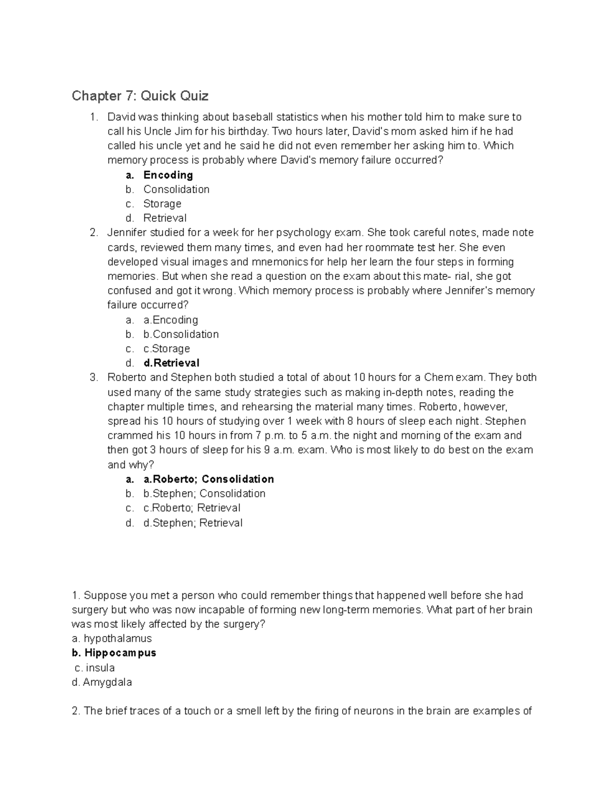 Cognitive textbook mc - practice - Chapter 7: Quick Quiz David was ...