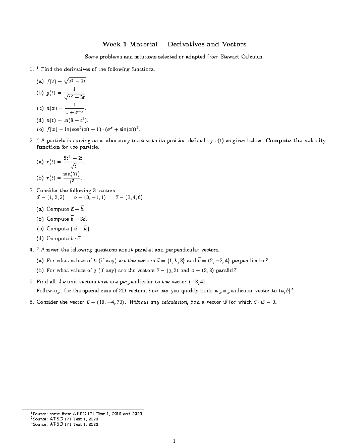 Tutorial Problems 2022 - Week 1 Material - Derivatives and Vectors Some problems and solutions ...
