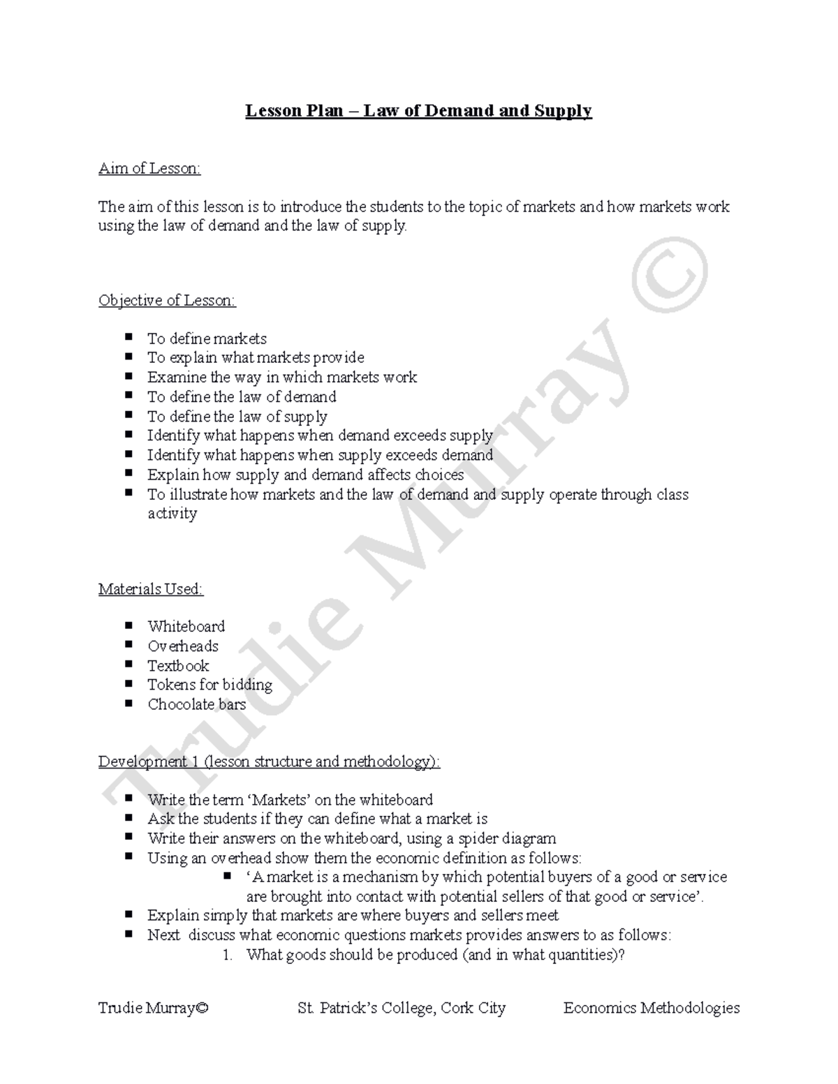 Lesson Plans Demand, Supply & Markets (TM) - Lesson Plan – Law of ...