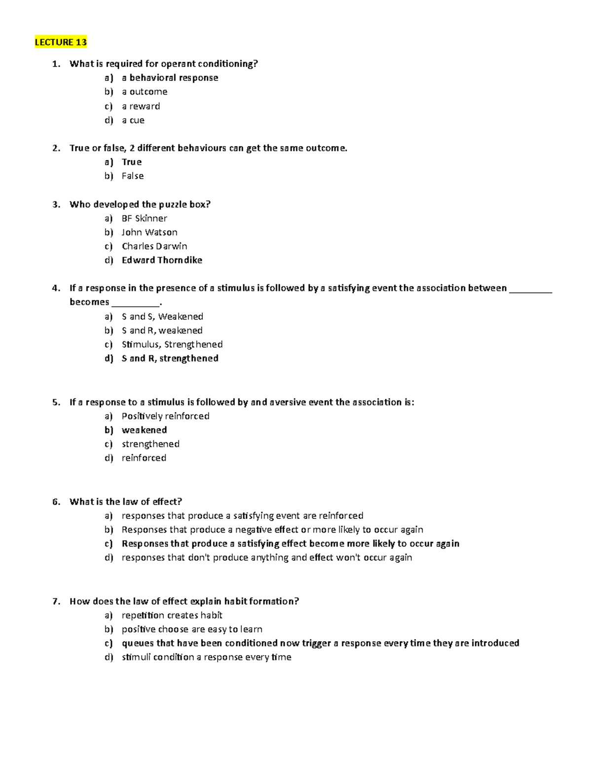 Final Exam Practice Test - LECTURE 13 What is required for operant ...