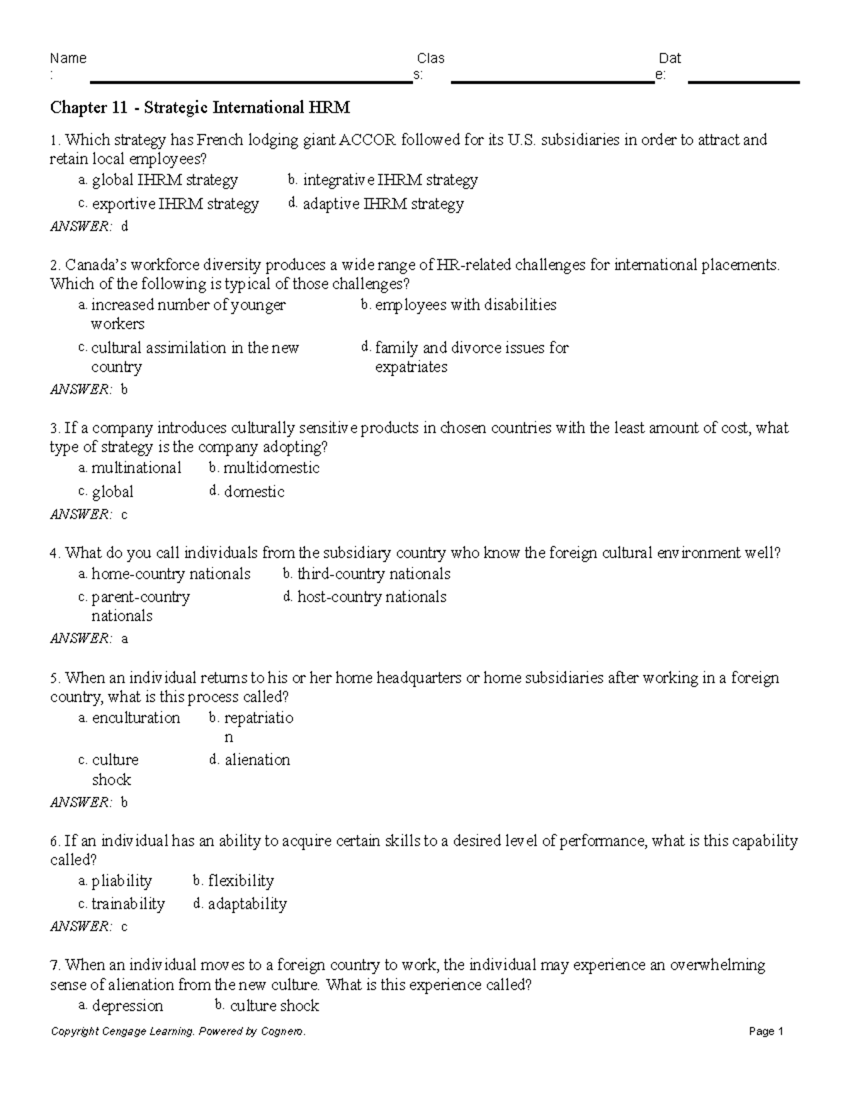 Chapter 11 Strategic International HRM - Chapter 11 - Strategic ...