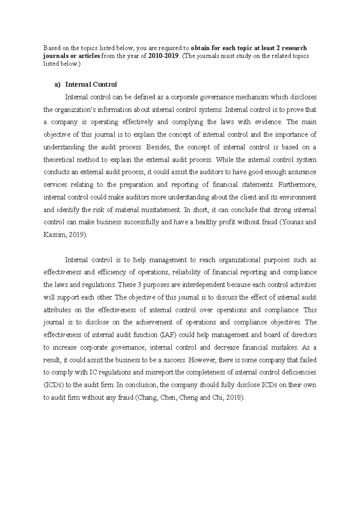 UBAF2123 Audit and Assurance I - Based on the topics listed below, you ...