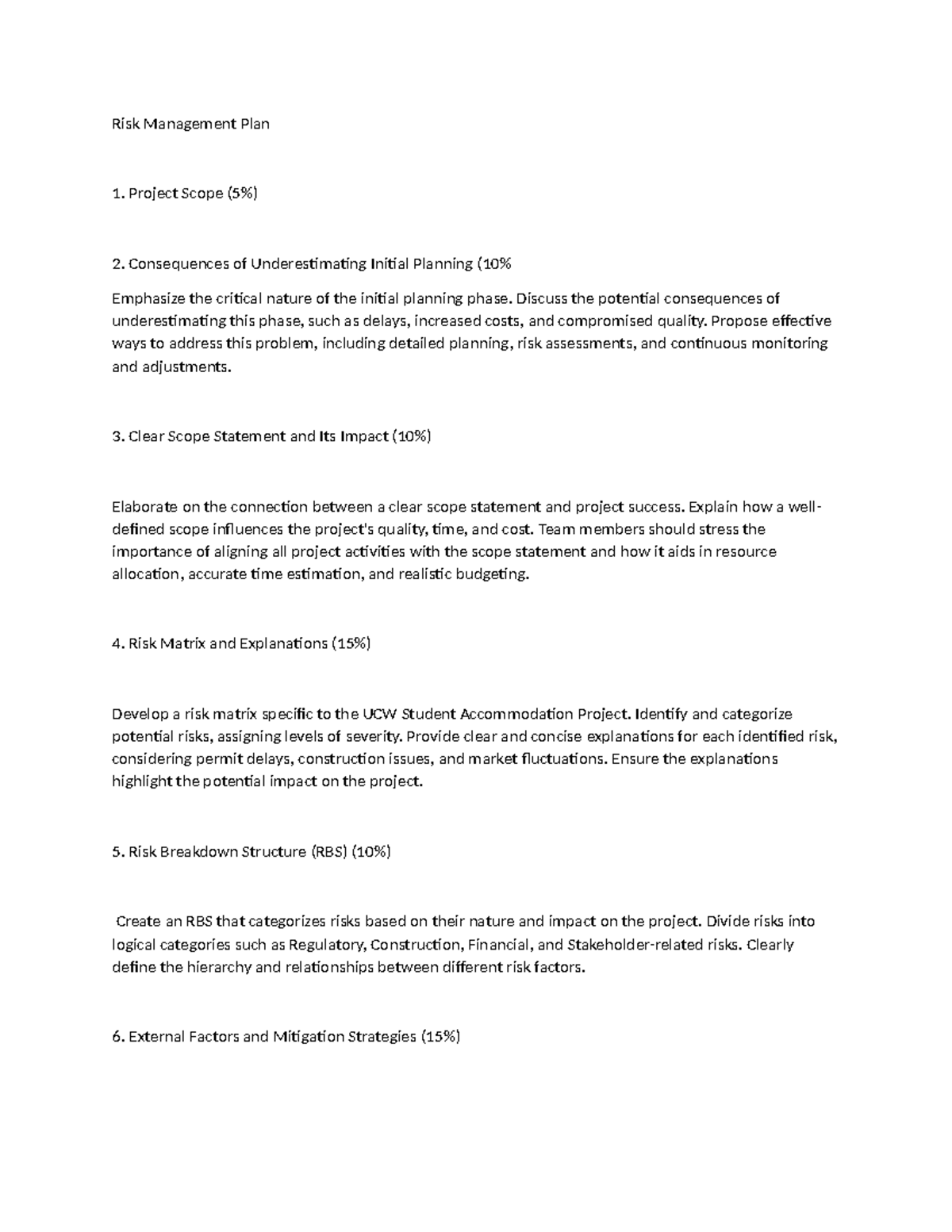 Guideline for risk mgmt - Risk Management Plan Project Scope (5% ...