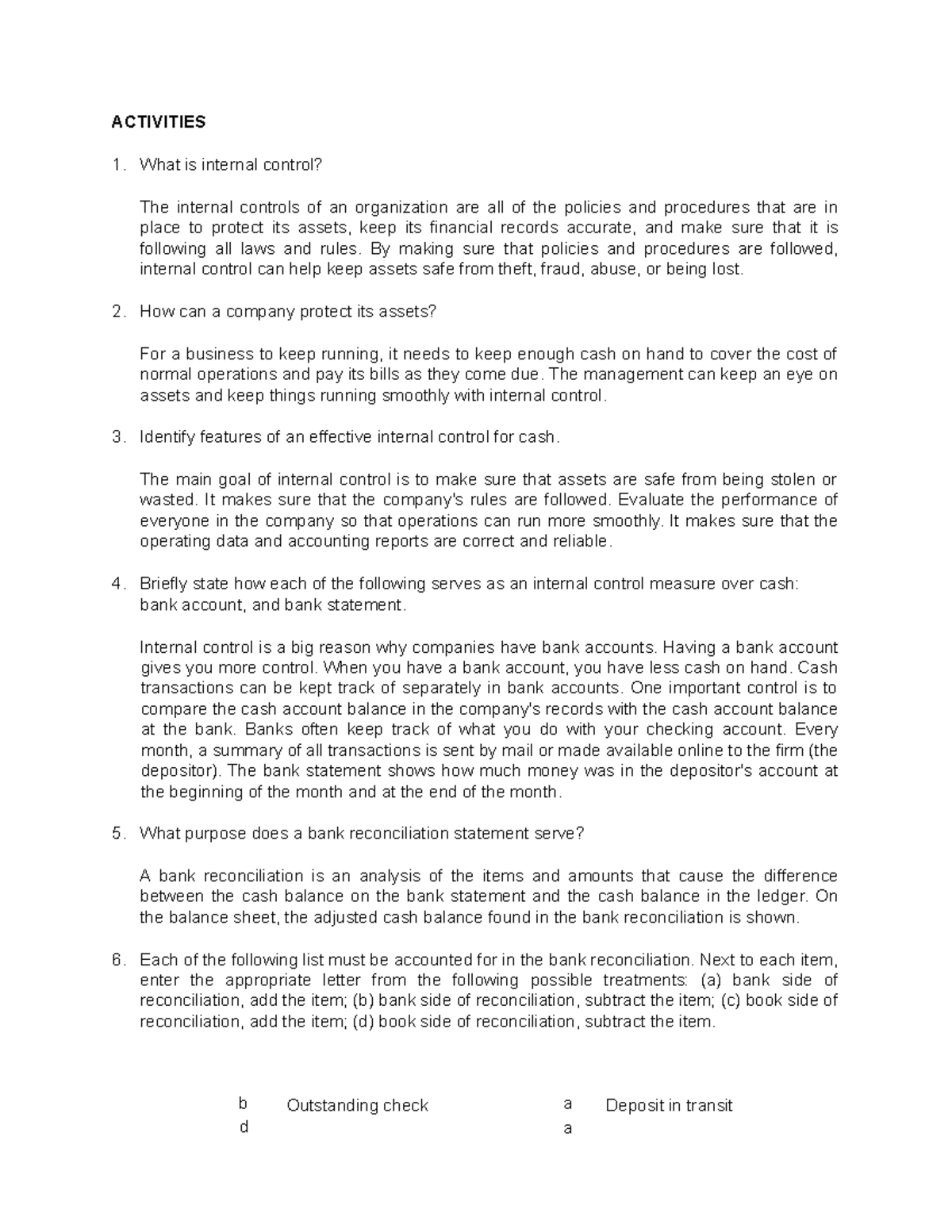 Activities - internal control - ACTIVITIES What is internal control ...