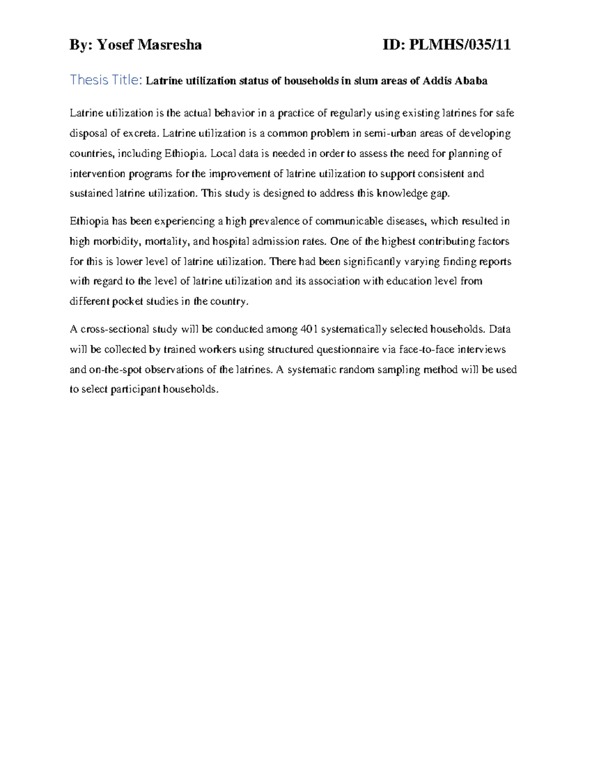 Thesis title 3 Yosef Masresha Kebed Plmhs 035 11 - By: Yosef Masresha ...