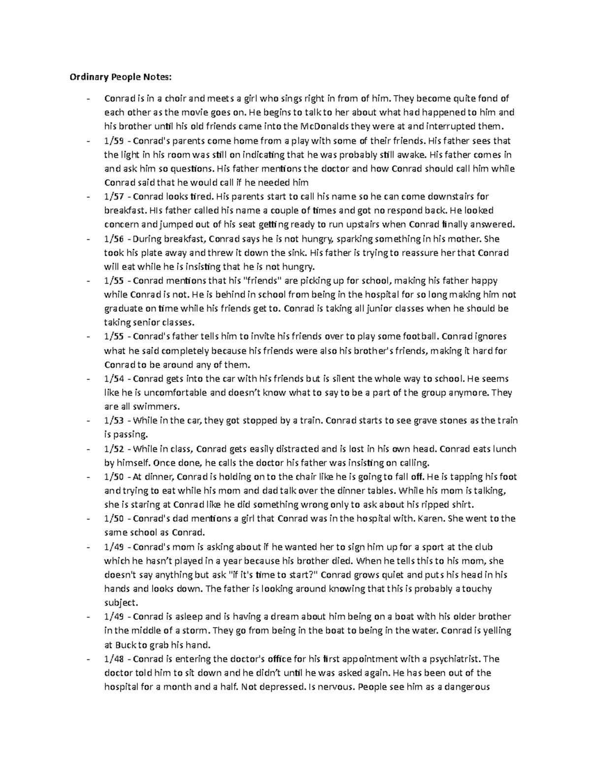 Ordinary People Notes - Ordinary People Notes: Conrad is in a choir and ...