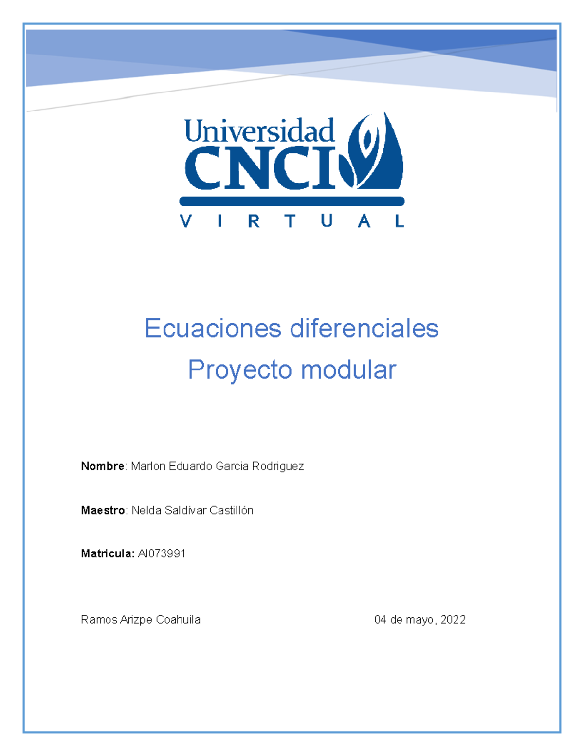 Proyecto modular ecuaciones diferenciales listo - Ecuaciones ...