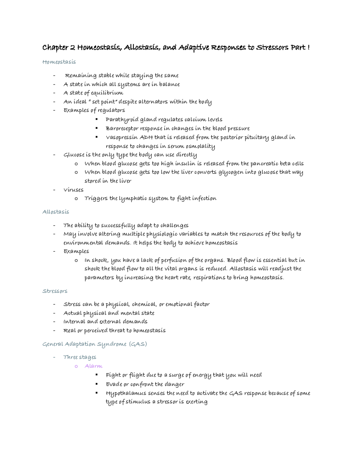 Unit I chapter 2 - Chapter 2 Homeostasis, Allostasis, and Adaptive ...