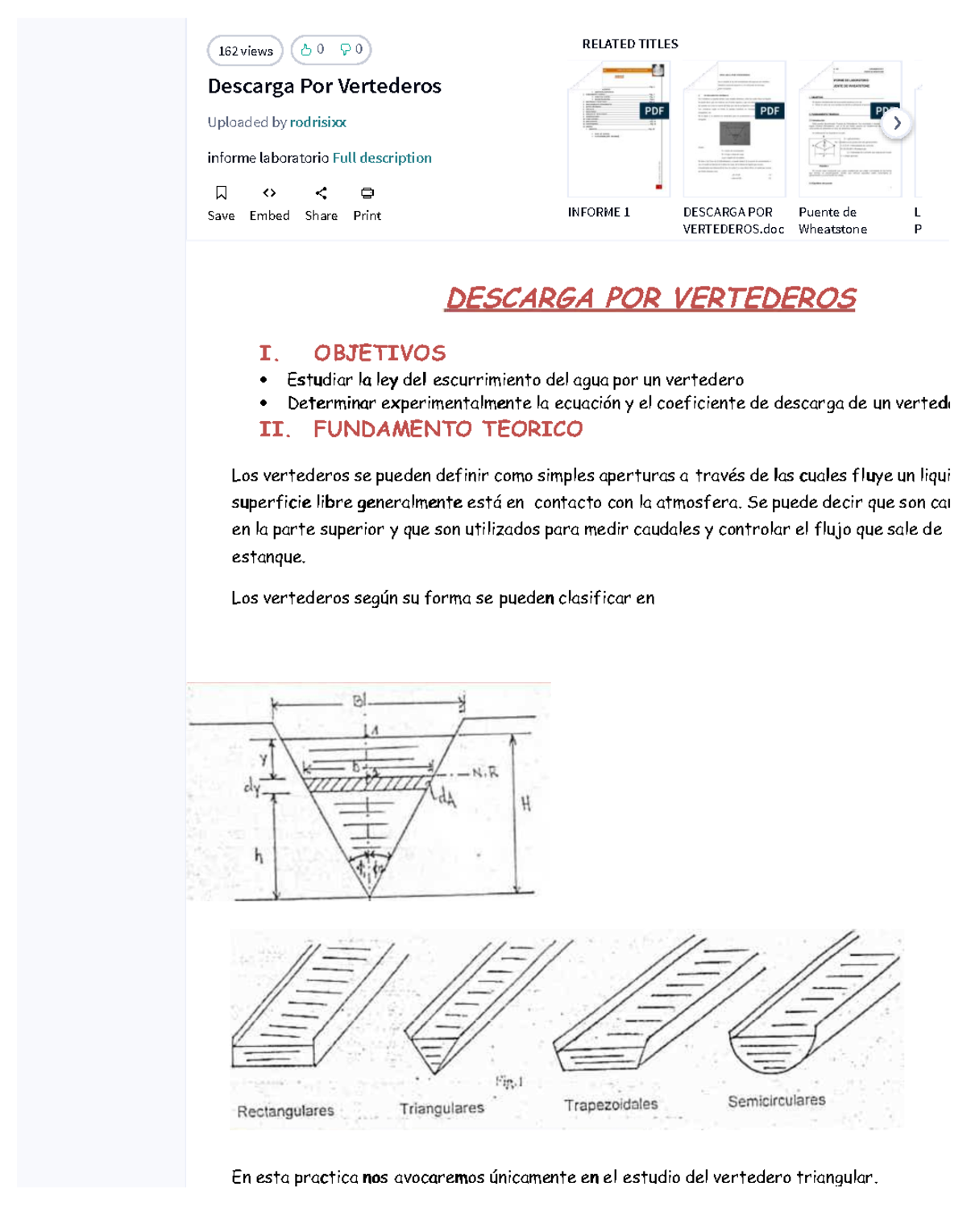 Descarga por vertederos - Descarga Por Vertederos Uploaded by rodrisixx informe laboratorio Full ...