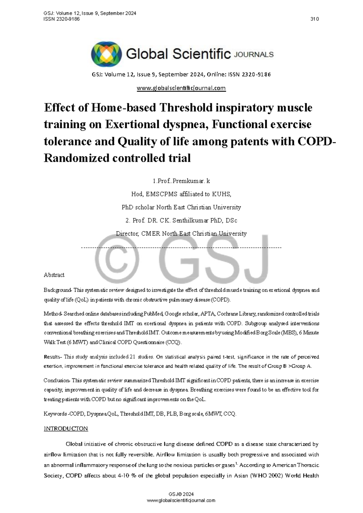 Effect of Home based Threshold inspiratory muscle training on ...
