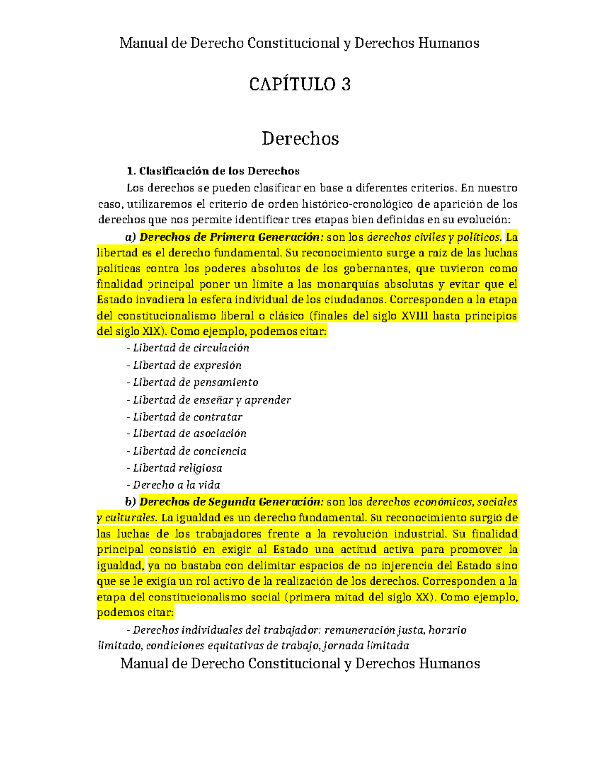Derecho Constitucional y Derechos Humanos II CAPÍTULO 3 - Derechos - Manual de Derecho - Studocu