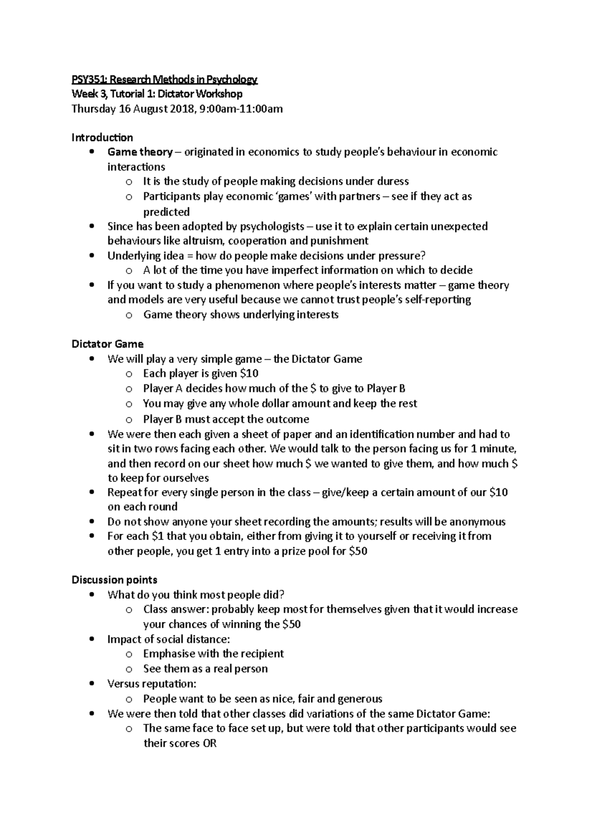PSY351 W3 T1 - Detailed tutorial notes - PSY351: Research Methods in ...