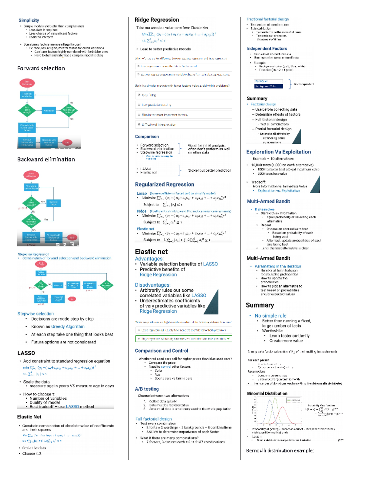 Cheatsheets for modules from the lectures - Forward selection Backward ...