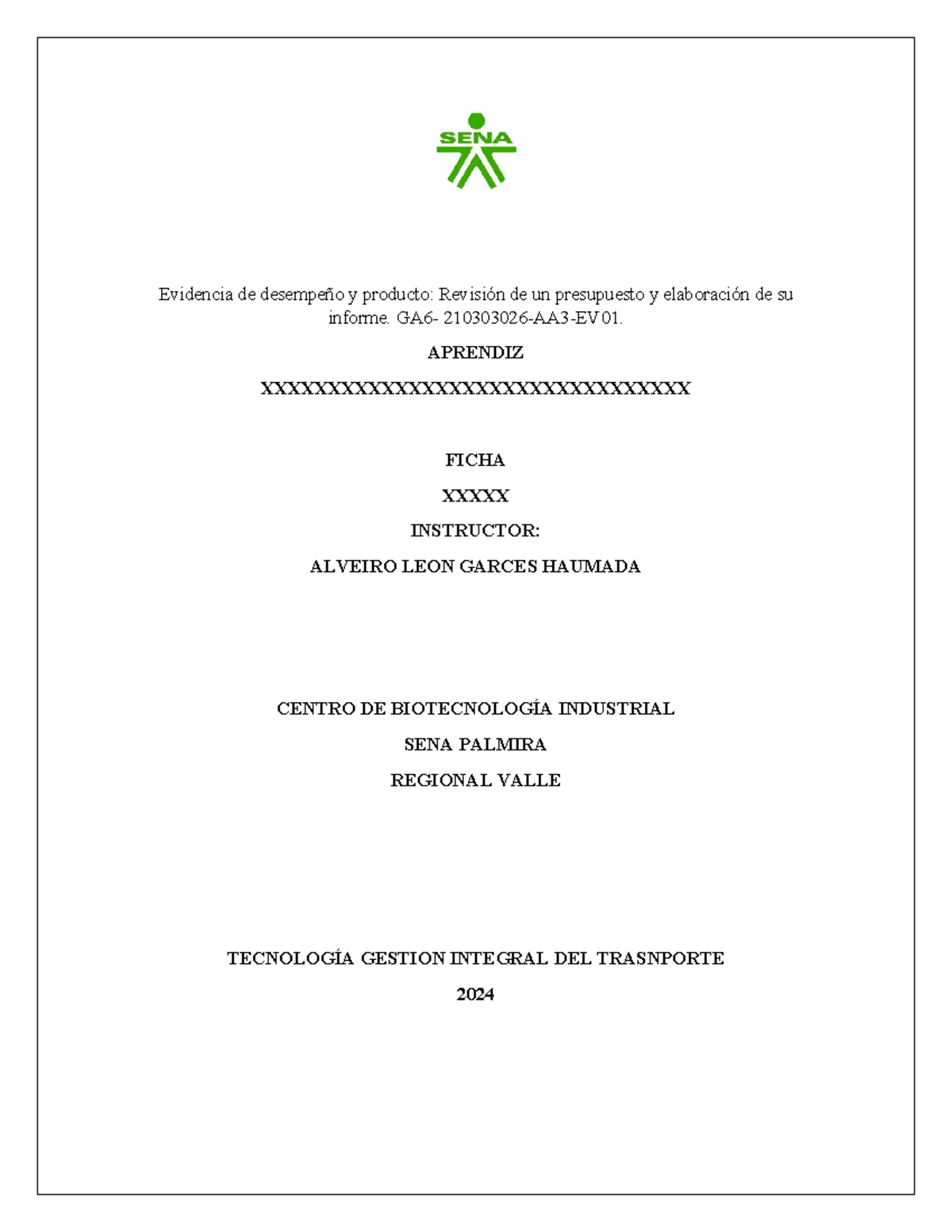 1.Revisión de un presupuesto y elaboración de su informe-1 - GA6- 210303026-AA3-EV01. APRENDIZ ...