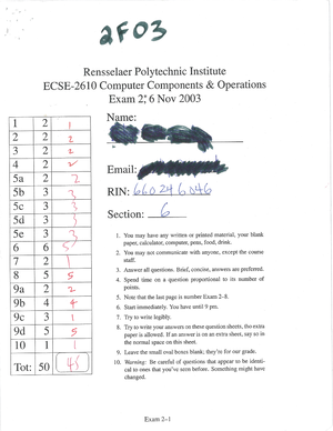 Sample Final - back exam - name RIN# section Computer Components and Operations (CoCO) ECSE ...