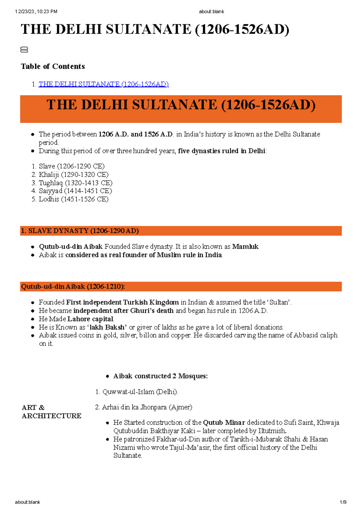 Sultanate - HMVN,MNB.MN,. - THE DELHI SULTANATE (1206-1526AD) Table of ...