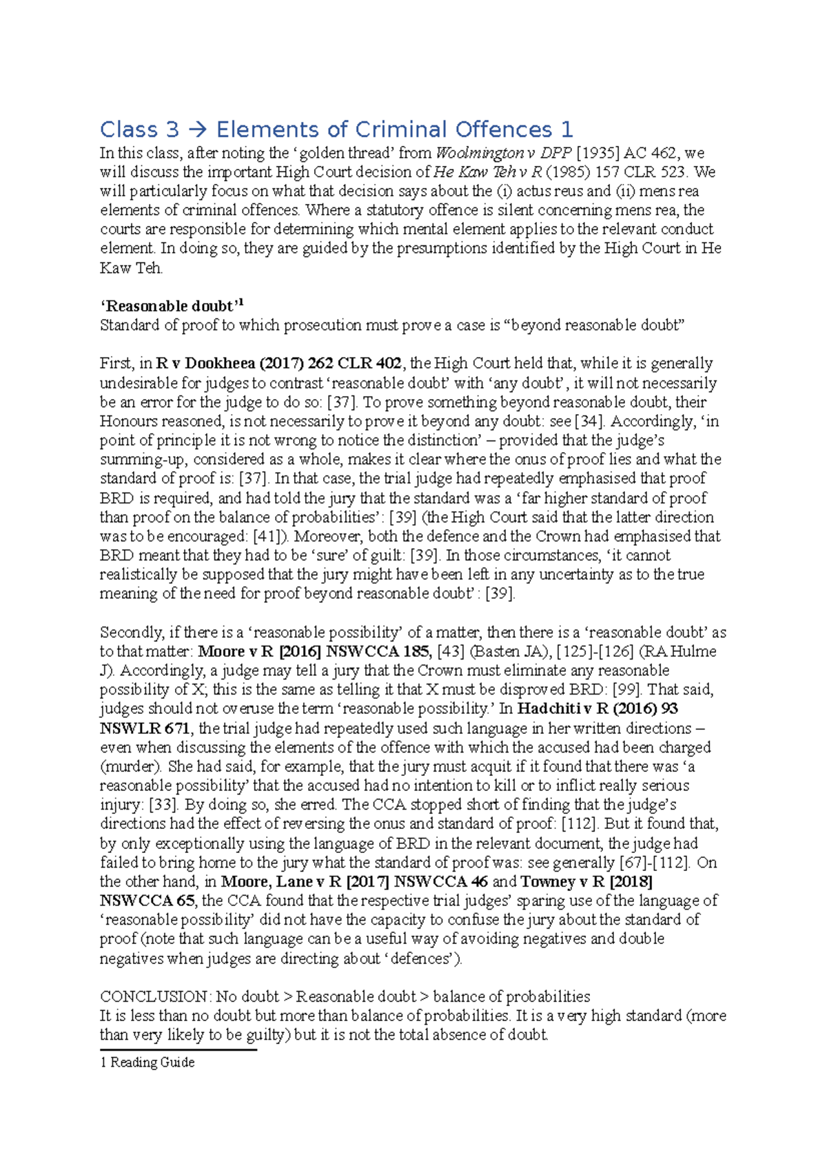 Class 3 Elements of Criminal Offences - Class 3 Elements of Criminal ...