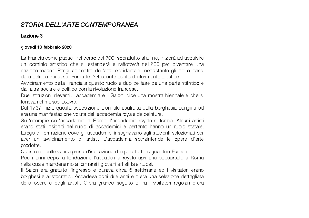 Lezione 3 - appunti di storia dell'arte contemporanea - STORIA DELL ...