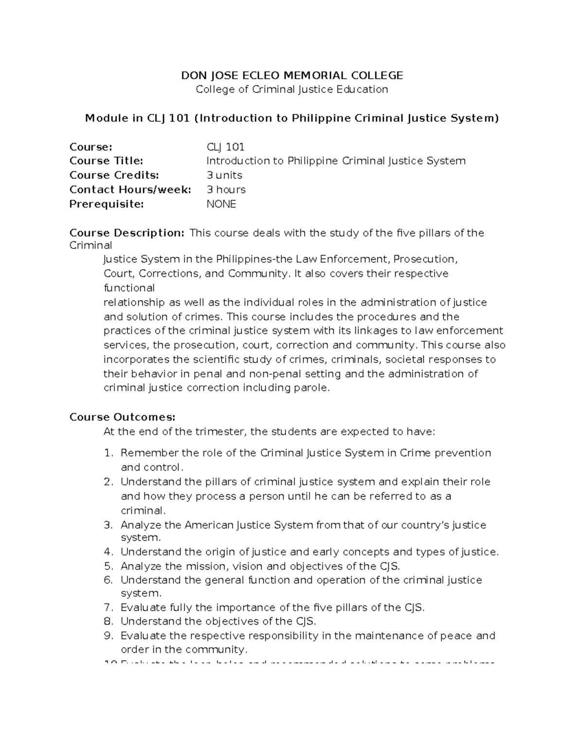 CLJ-1-Moduledocx - Lecture notes - DON JOSE ECLEO MEMORIAL COLLEGE ...