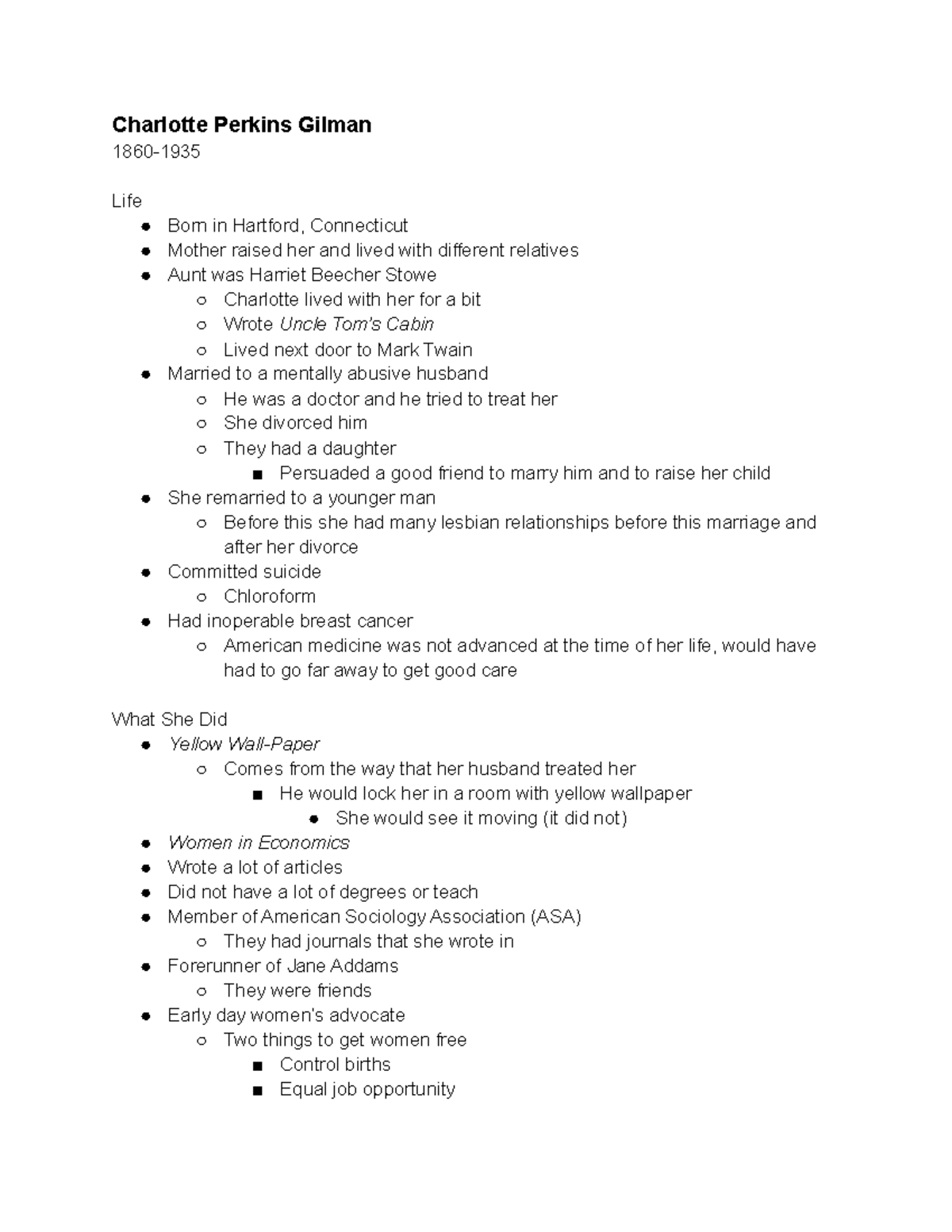 Socy 260 Charlotte Perkins Gilman - Charlotte Perkins Gilman 1860- Life ...