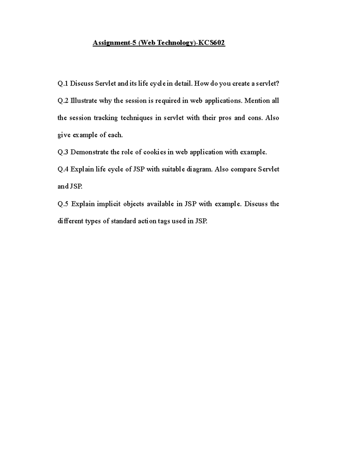Assignment-5 WT - Assignment-5 (Web Technology)-KCS Q Discuss Servlet ...