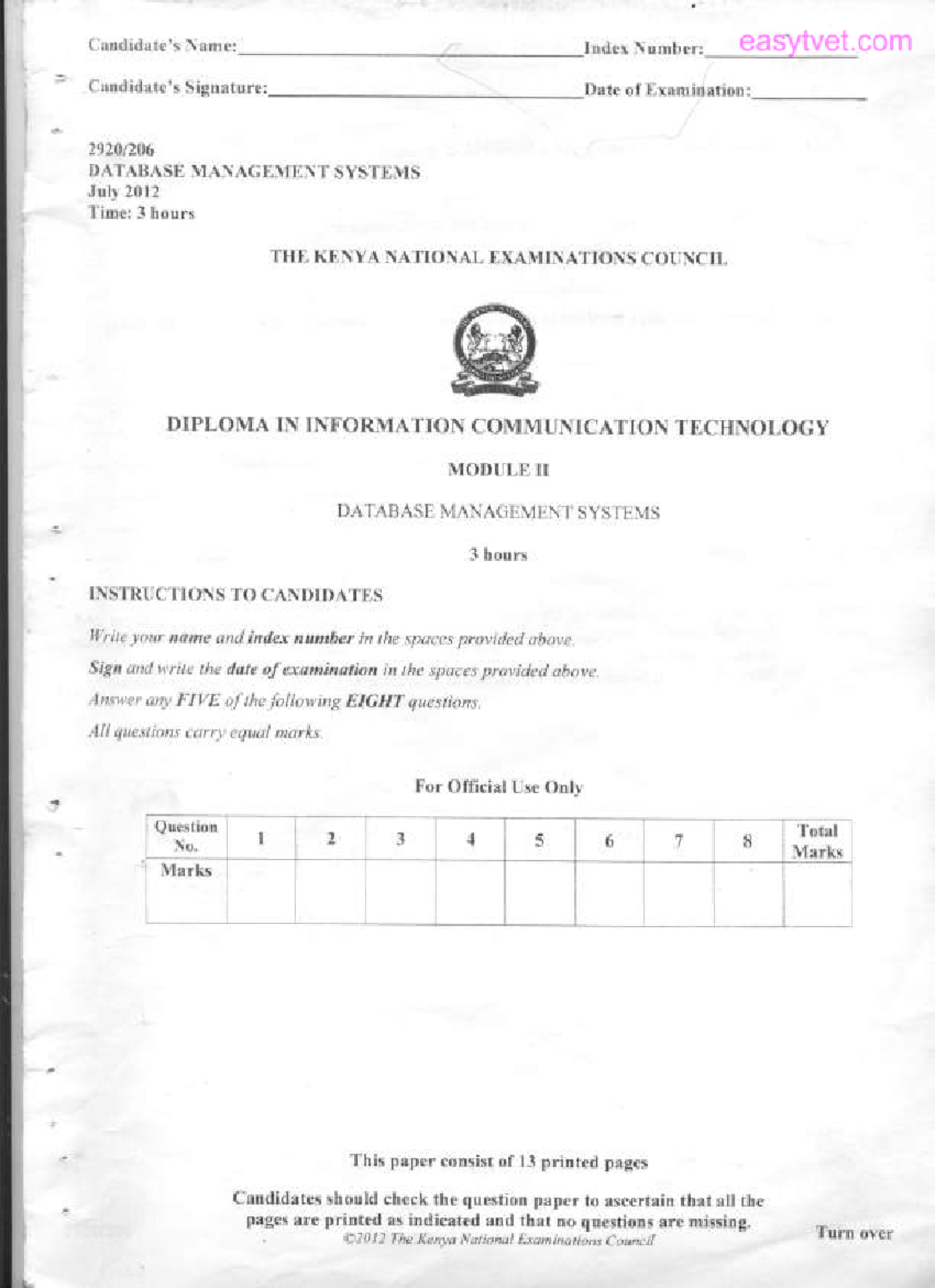 2012 july DBMS - USED FO REVISION - Introduction to ict - Studocu