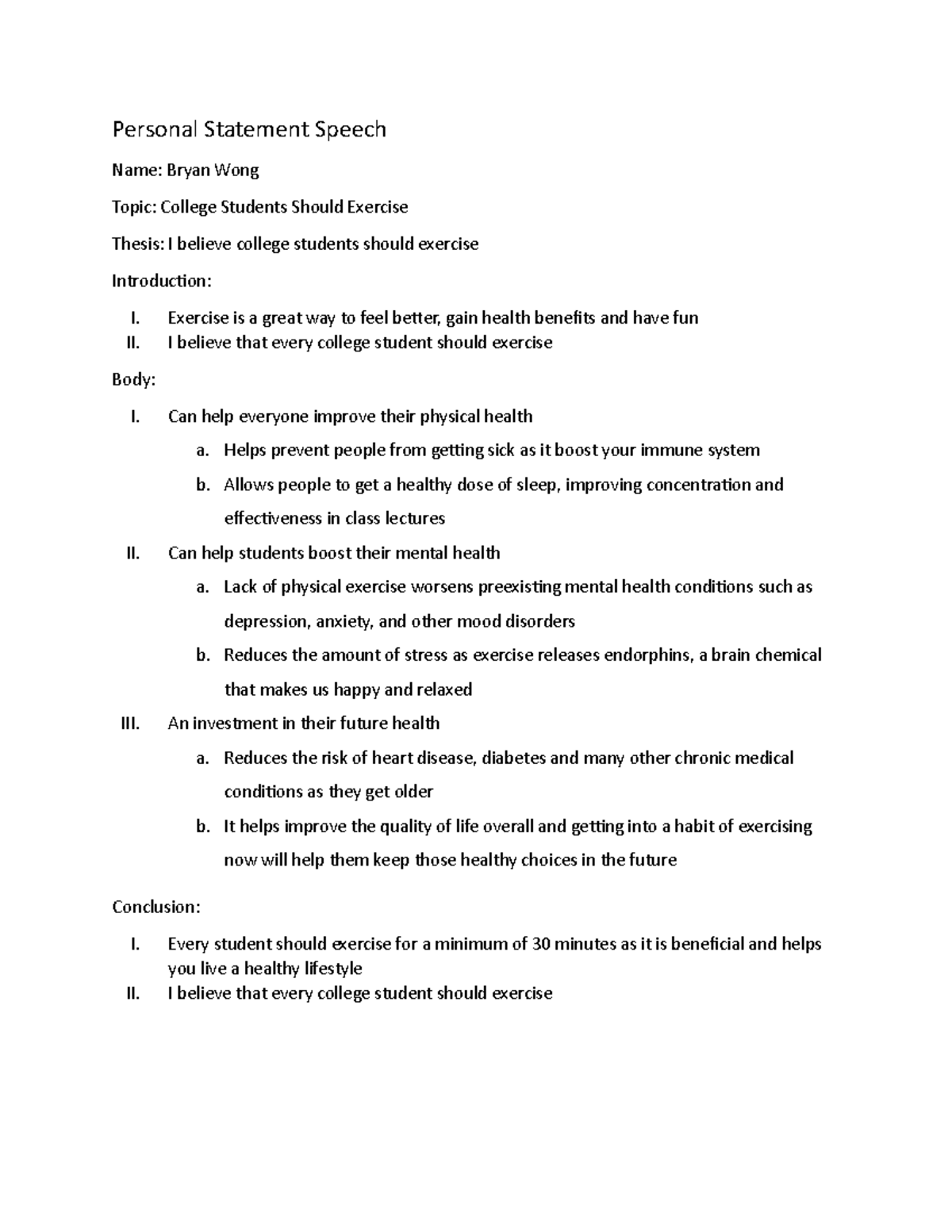 Personal Statement Speech Outline - Personal Statement Speech Name ...