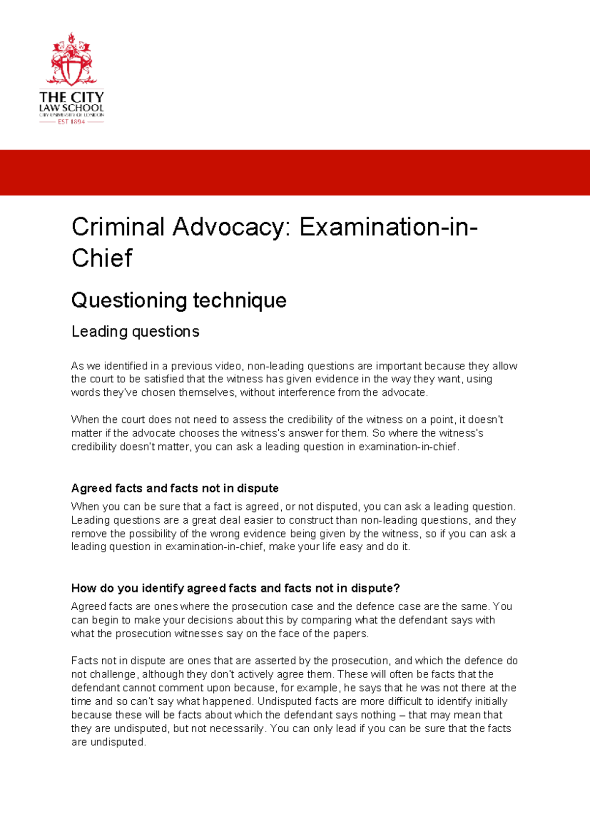 Transcript - XIC questioning technique - leading questions 1 - Criminal ...