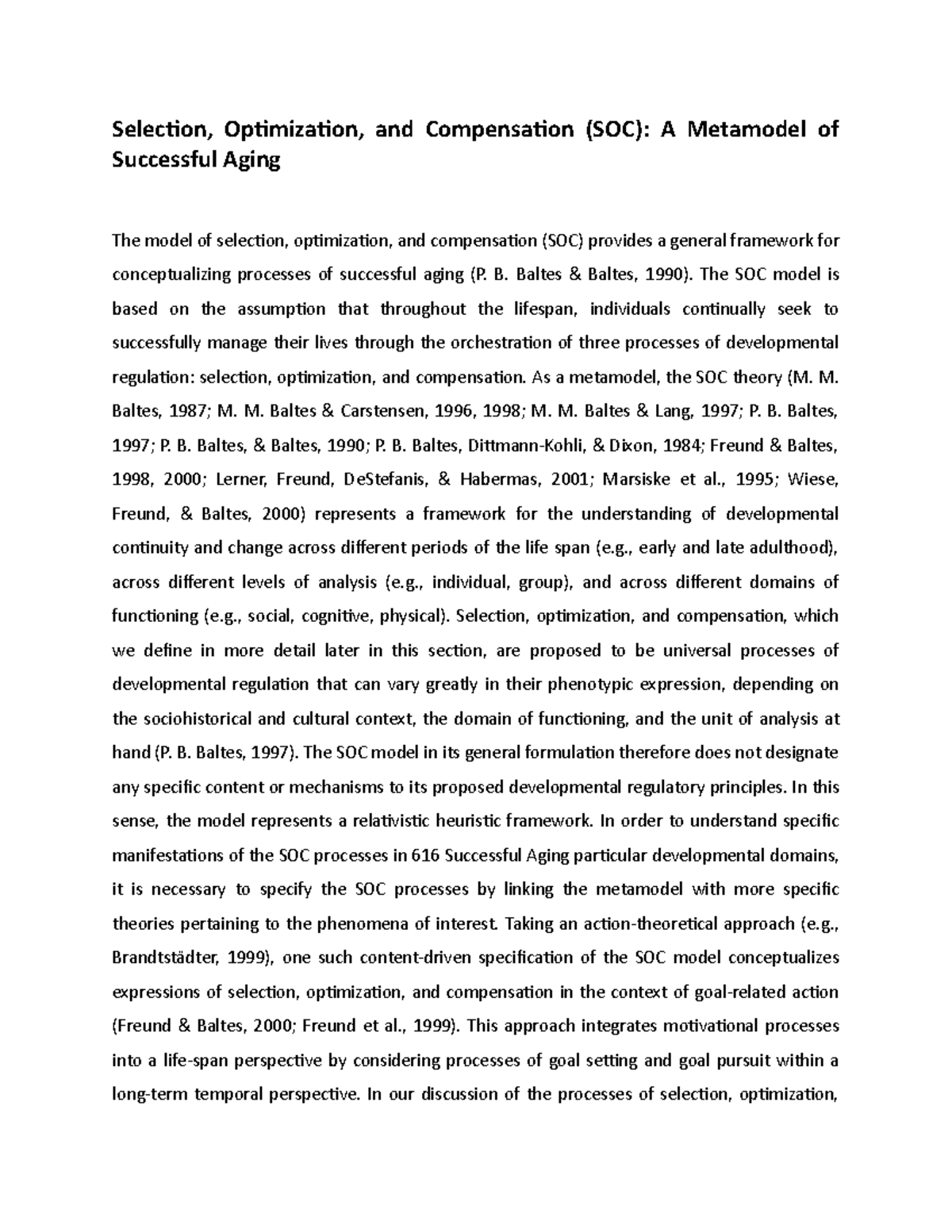 A Metamodel of Successful Aging - Selection, Optimization, and ...