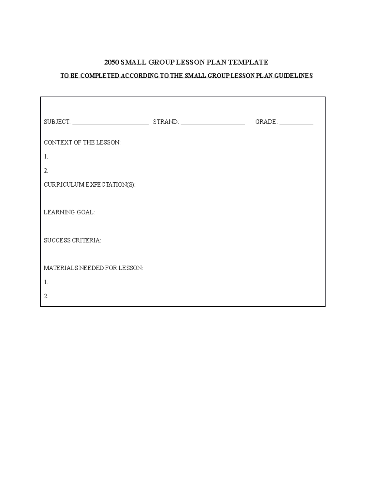EDUC 3297 - Assignment #3- Small Group Lesson PLAN Template - 2050 ...