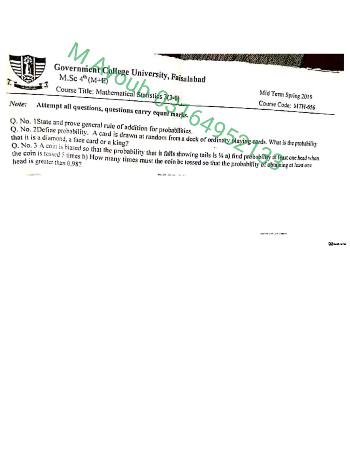 Mathematical statistics past paper solution 8th se 240906 212944 ...