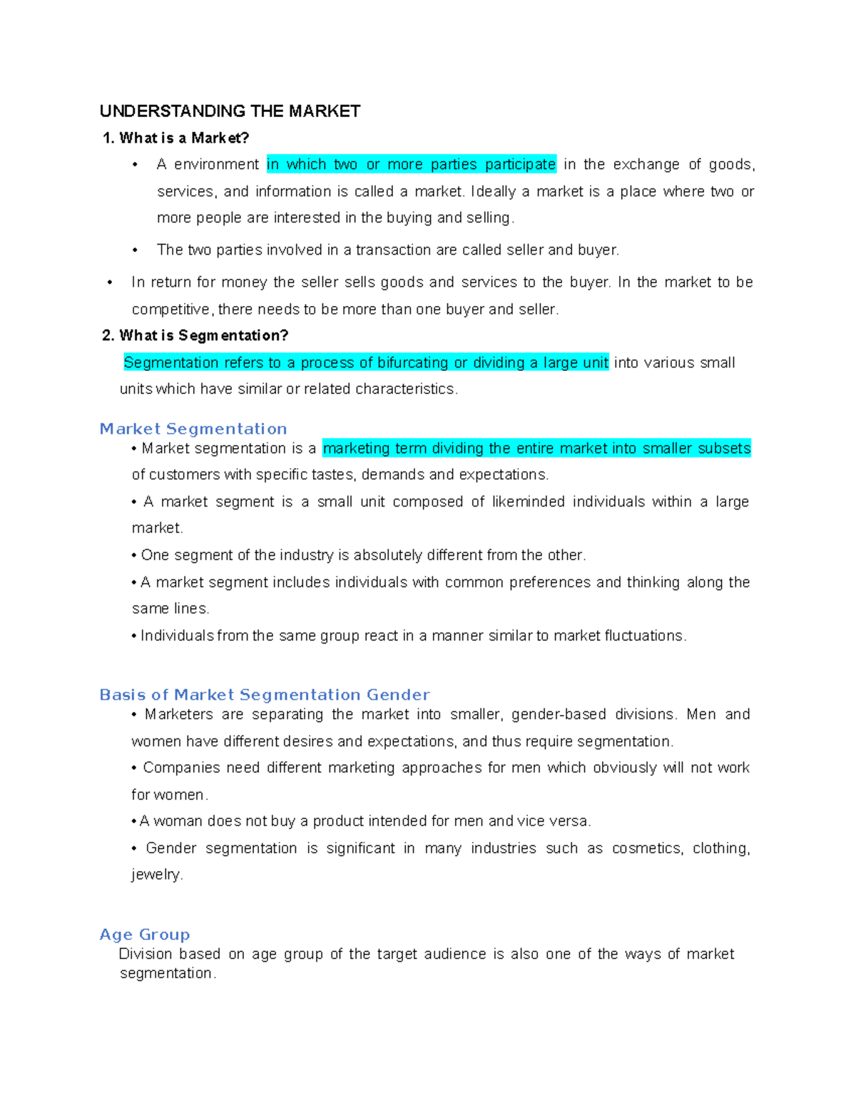 All about MARKET - UNDERSTANDING THE MARKET What is a Market? A ...