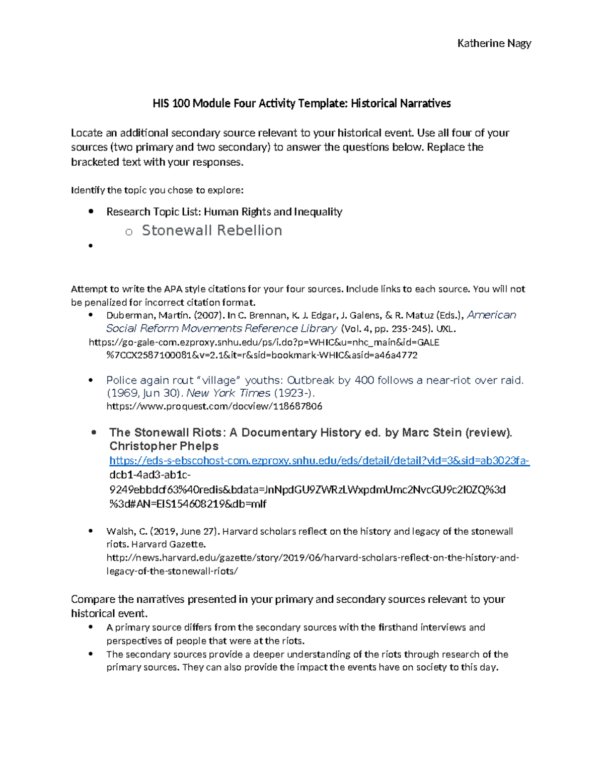 HIS 100 Module Four Activity Narratives Template - Katherine Nagy HIS ...