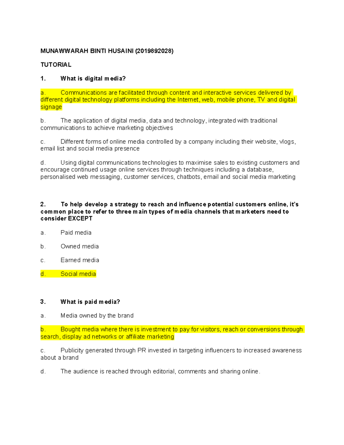 Tutorial MKT558 - MUNAWWARAH BINTI HUSAINI (2019892028) TUTORIAL What ...