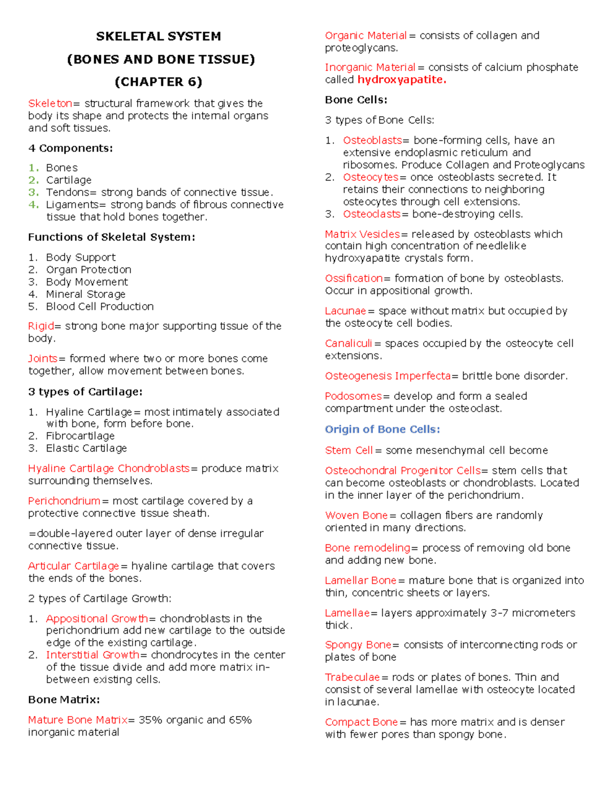 Chapter 6 Skeletal System - SKELETAL SYSTEM (BONES AND BONE TISSUE) (CHAPTER 6) Skeleton ...