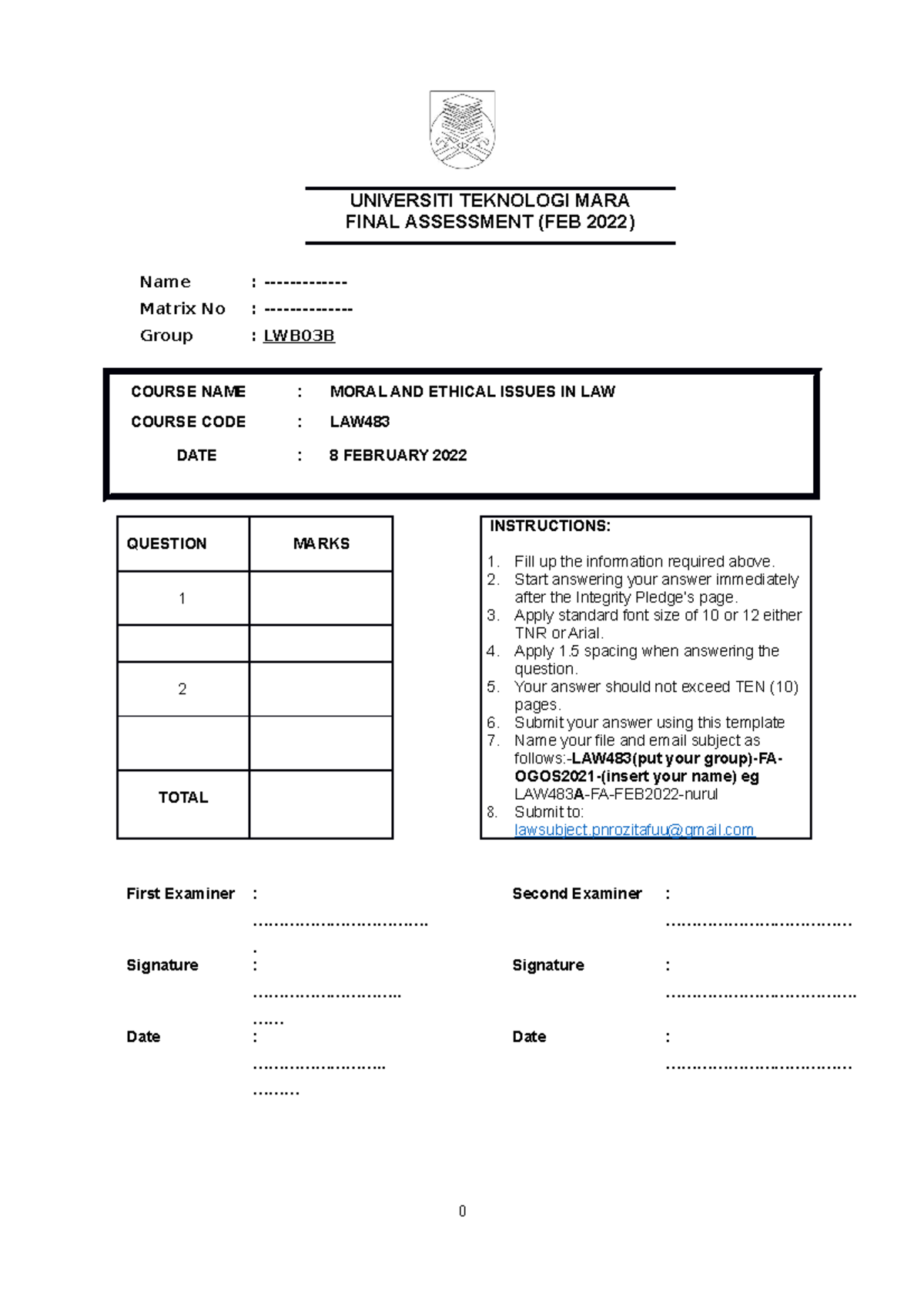 Final assessment law483 - UNIVERSITI TEKNOLOGI MARA FINAL ASSESSMENT ...