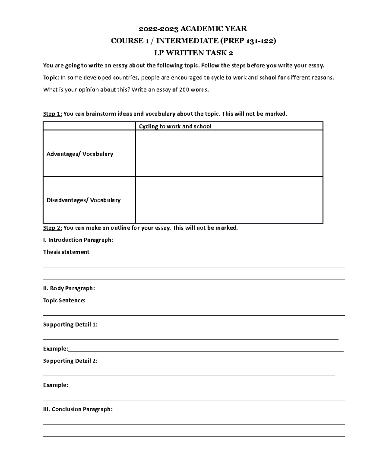LP Graded TASK 2- Writing - 2022-2023 ACADEMIC YEAR COURSE 1 ...