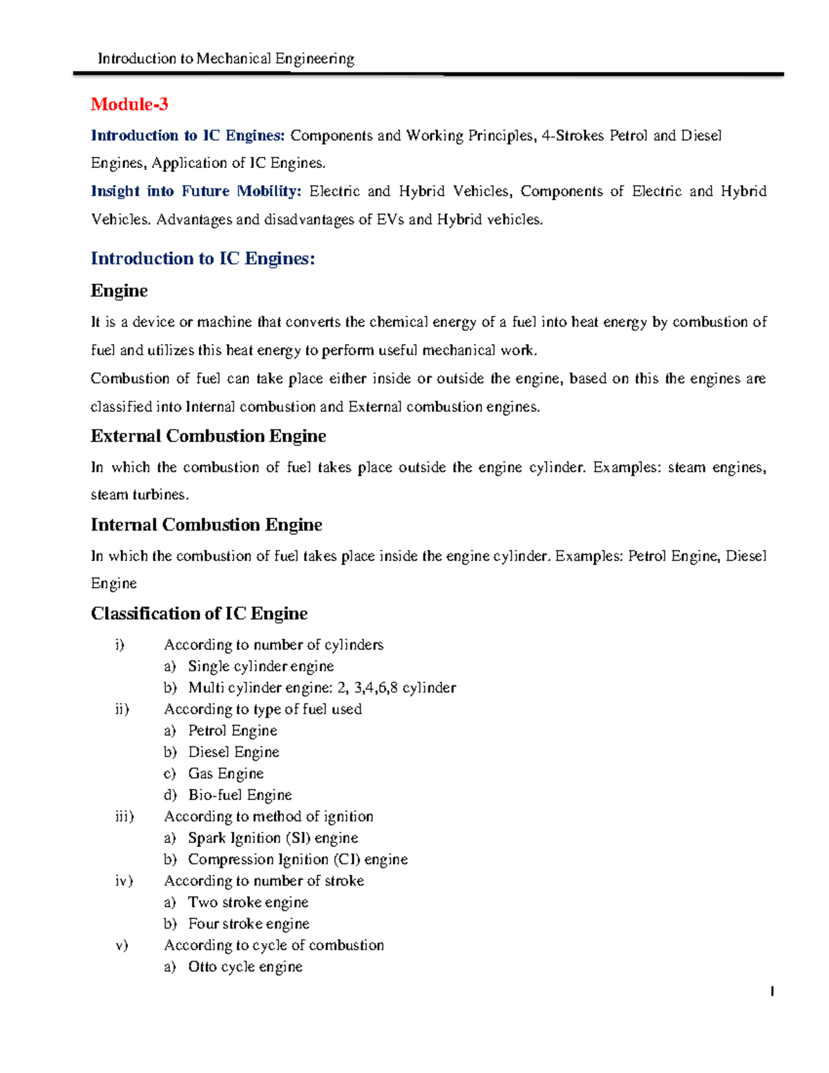 IME- Module 3-Notes - Notes - Module- 3 Introduction to IC Engines ...