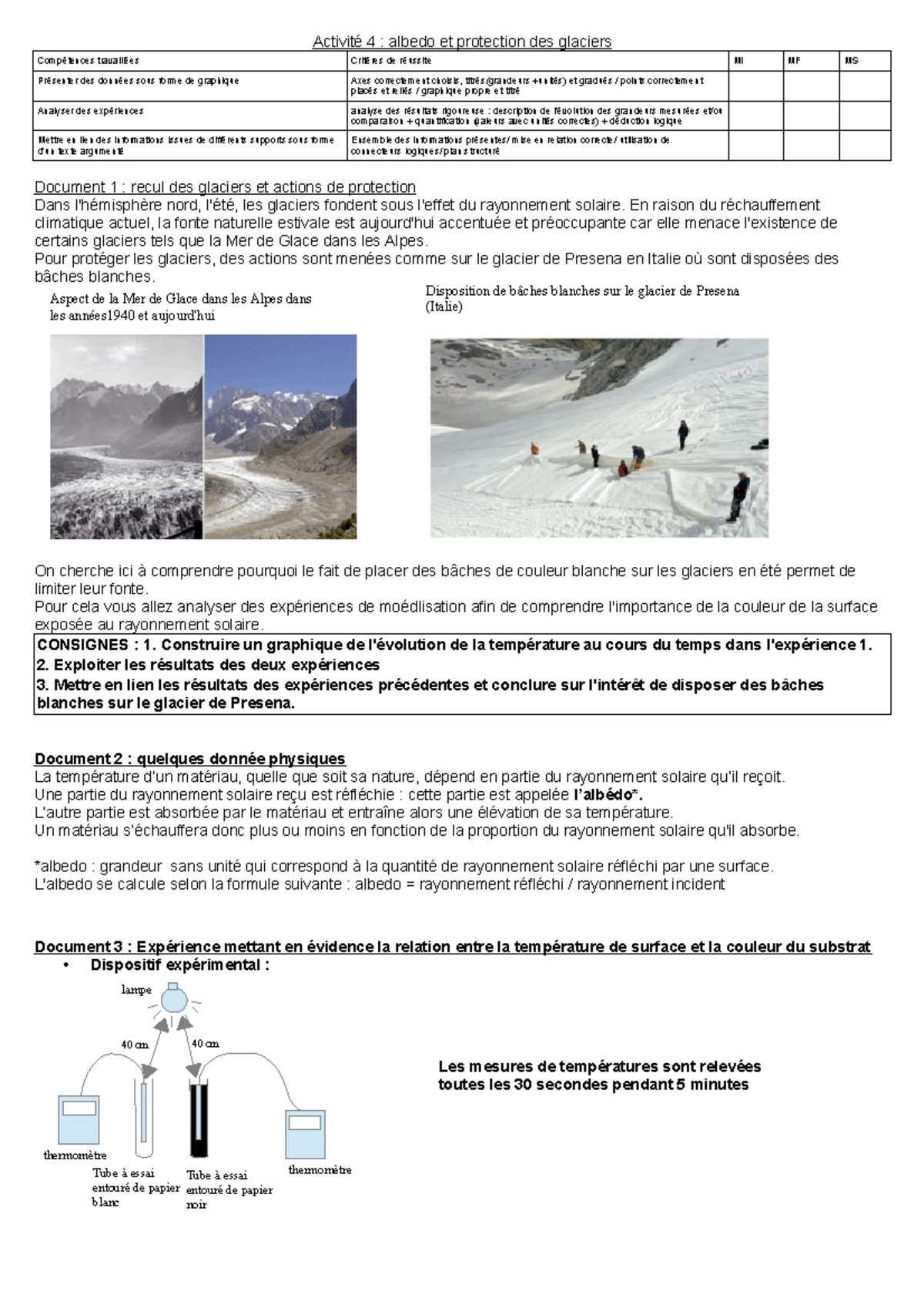 Activité 4 albedo et protection des glaciers - Activité 4 : albedo et ...