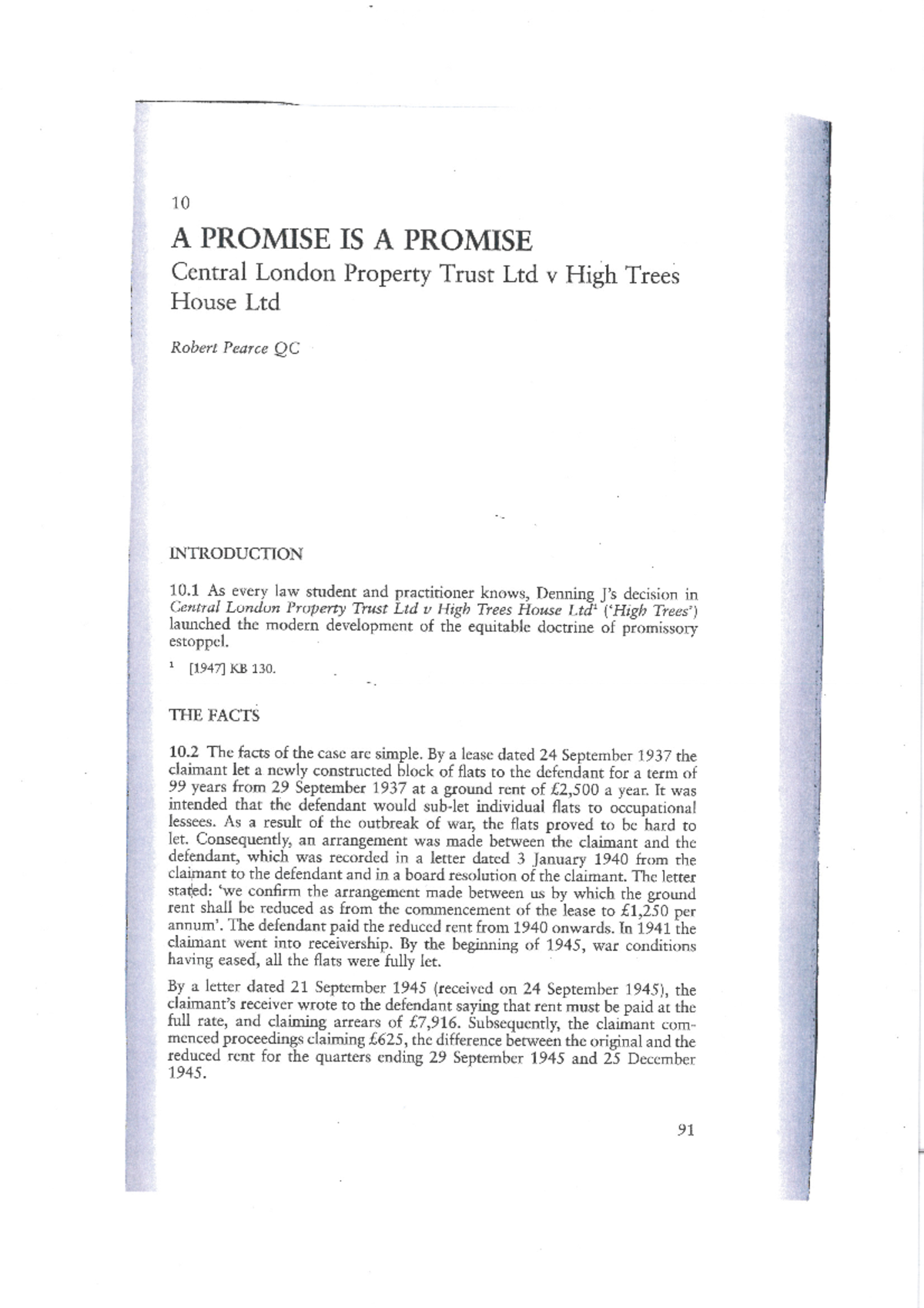 A promise is a promise - Central London Property Trust Ltd v High Trees ...
