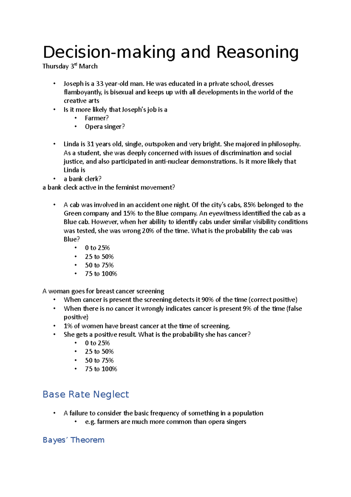 Decision-making and Reasoning - Decision-making and Reasoning Thursday ...