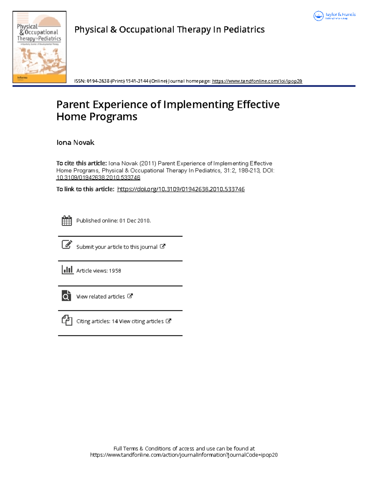 Parent Experience of Implementing Effective Home Programs - 3109/ ... Parent Experience of Implementing Effective Home Programs - 3109/ ...