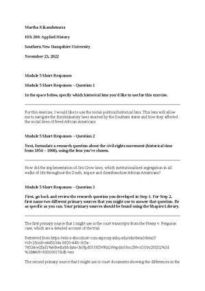 HIS200 Module Three Short Responses - Module 3 Short Responses ...