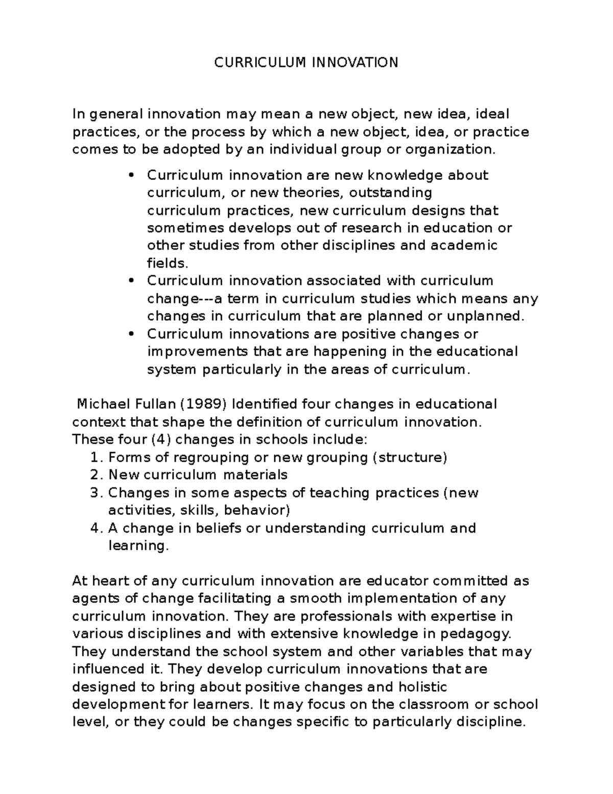 Curriculum Innovation - CURRICULUM INNOVATION In general innovation may ...