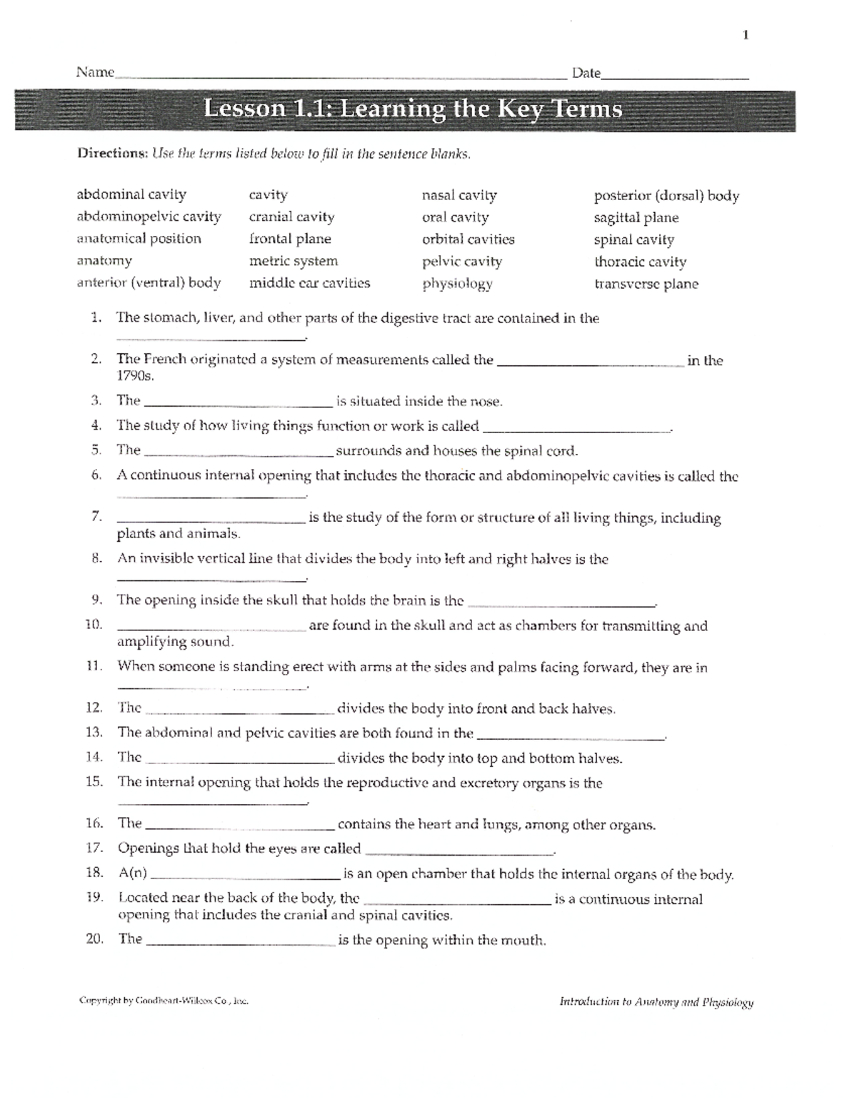A P Chapter 1 Vocabulary - anatomie pathologique - Studocu
